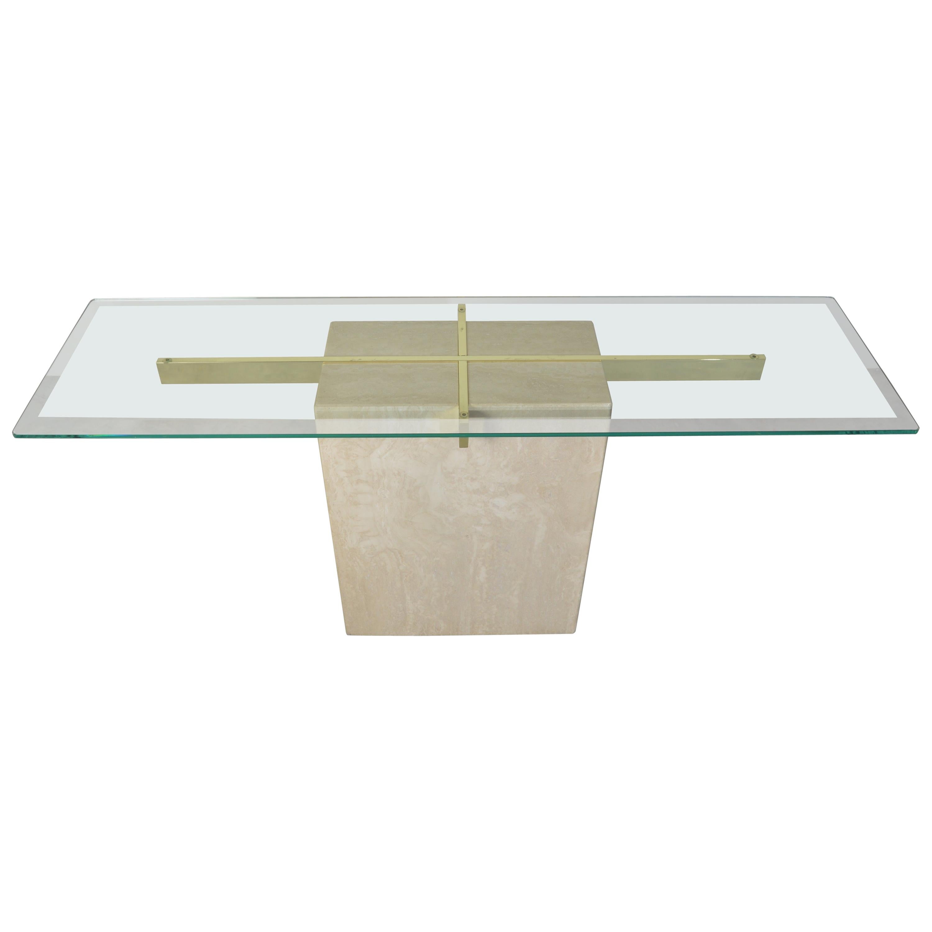 Travertine Marble Brass and Glass Console/Hallway or Entryway Table by ...