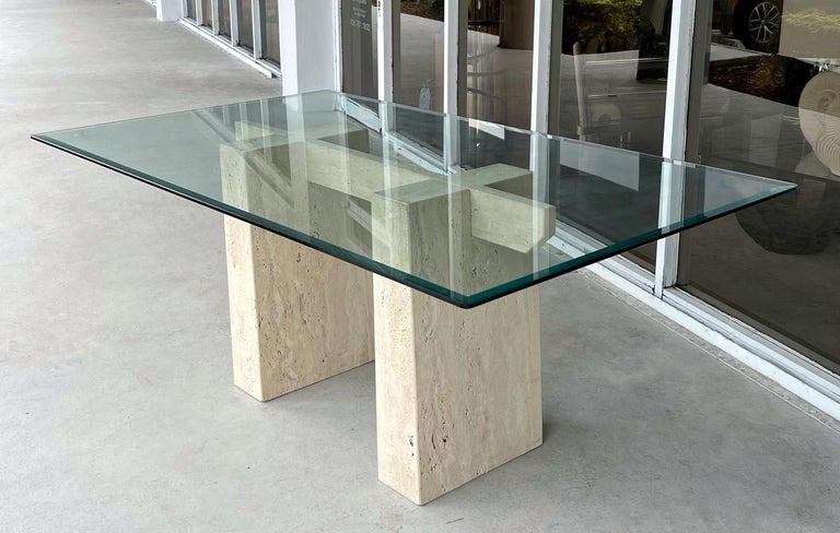 Travertine Marble Modern Minimalist Zen Table Desk with Glass Top For ...