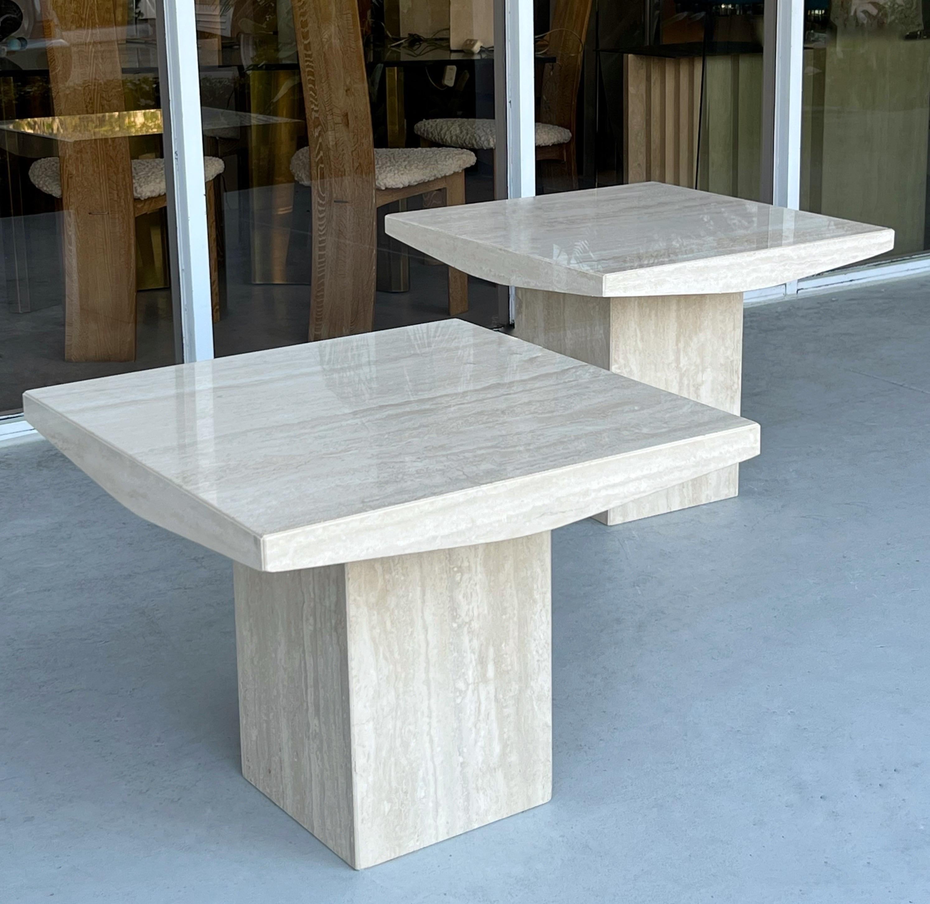 Travertine Marble Pair of Side Tables For Sale at 1stDibs