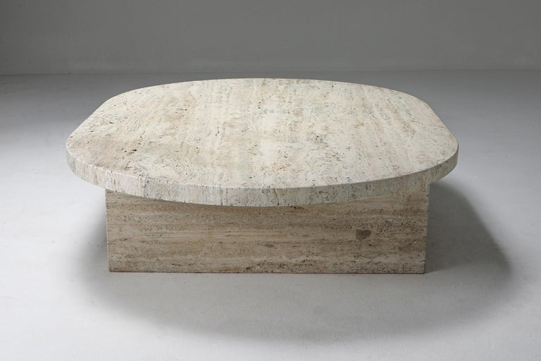 Travertine Oval Coffee Table at 1stDibs | stone oval coffee table