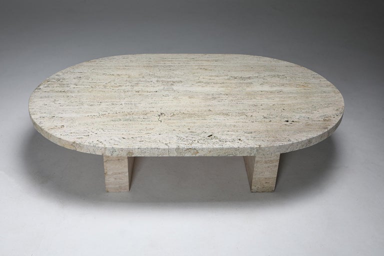 Travertine Oval Coffee Table at 1stDibs | stone oval coffee table