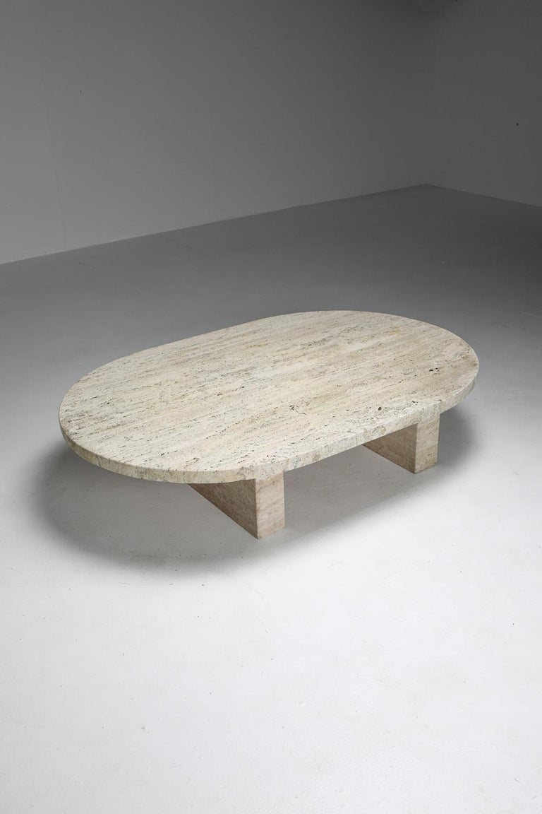 Travertine Oval Coffee Table at 1stDibs | stone oval coffee table