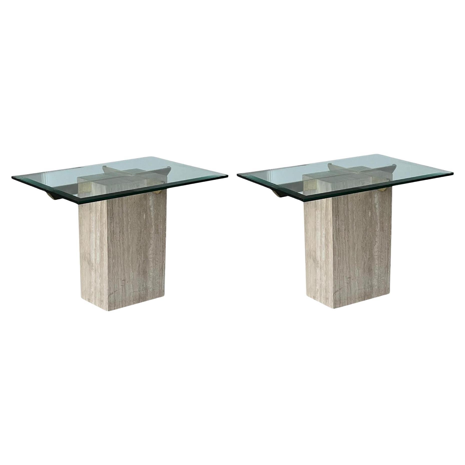 Contemporary Pair of Red Travertine Side Tables, Italy For Sale at 1stDibs