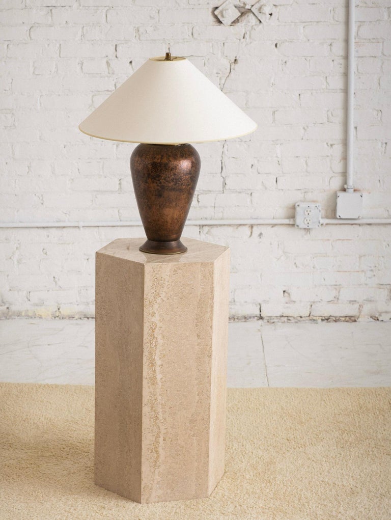 Travertine Pedestal or Table Base in Octagon Pillar Form at 1stDibs
