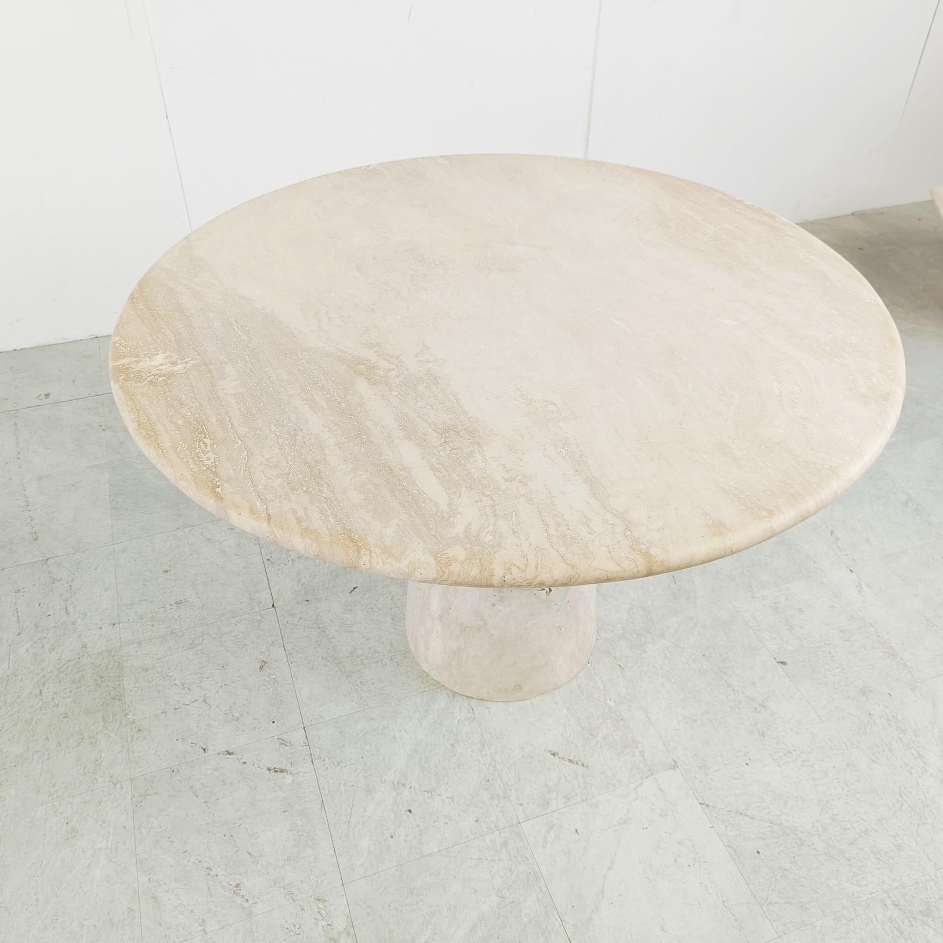 Travertine round dining table, 1970s at 1stDibs