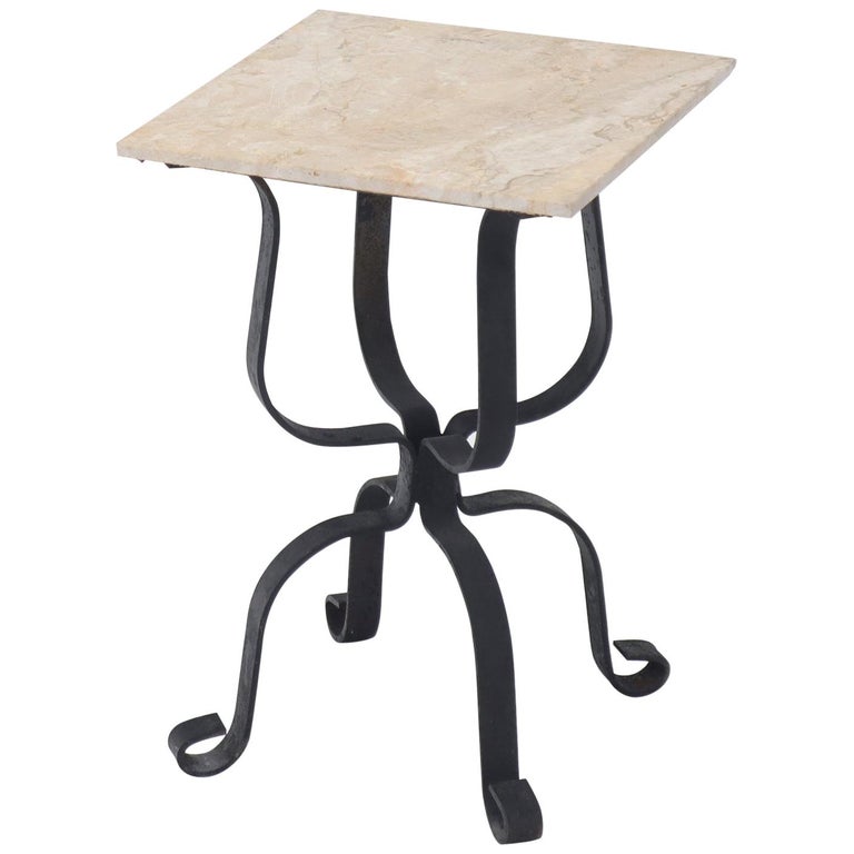 Travertine Square Top Wrought Iron Base Occasional Side Table Stand at ...