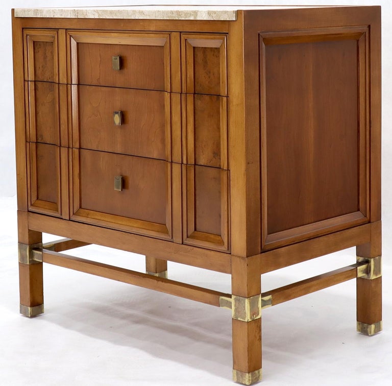 Travertine Top Three Drawers Bachelors Chest with Brass Pulls and ...