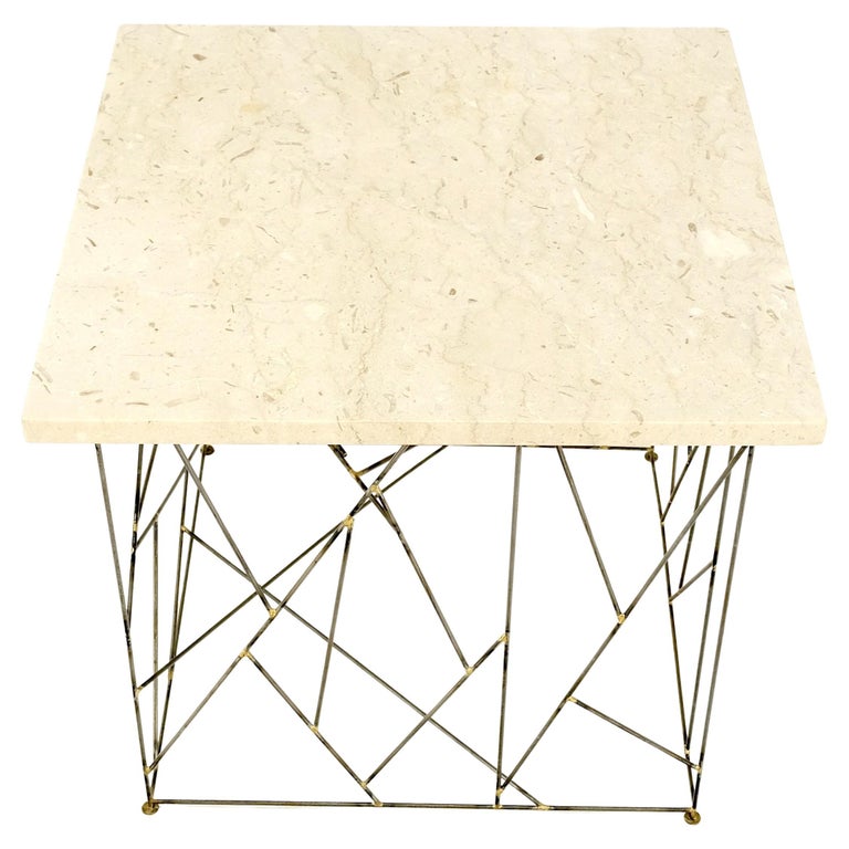 Travertine Top Wire Base Square Side End Table Stand Mid-Century Modern ...