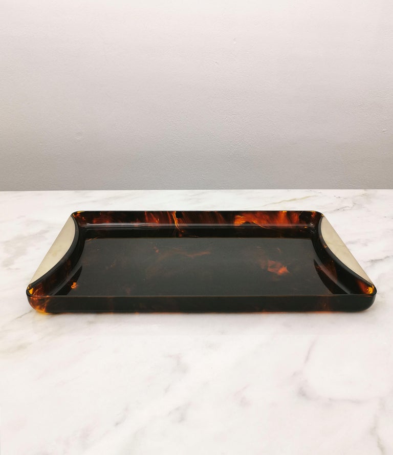 Tray Table Lucite Brass Rectangular Midcentury Italian Design 1970s For Sale at 1stDibs