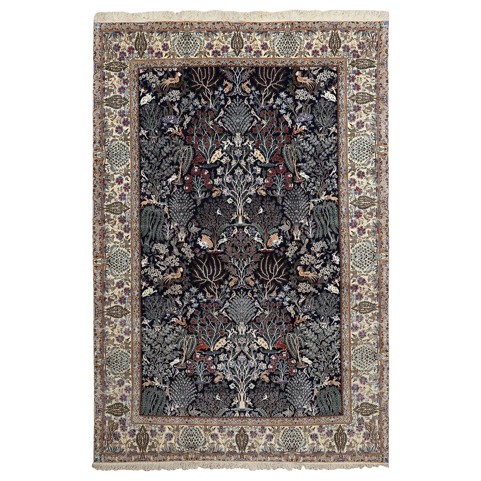 Authentic Persian Qum Hand Knotted Tree of Life Burgundy Silk Rug For ...