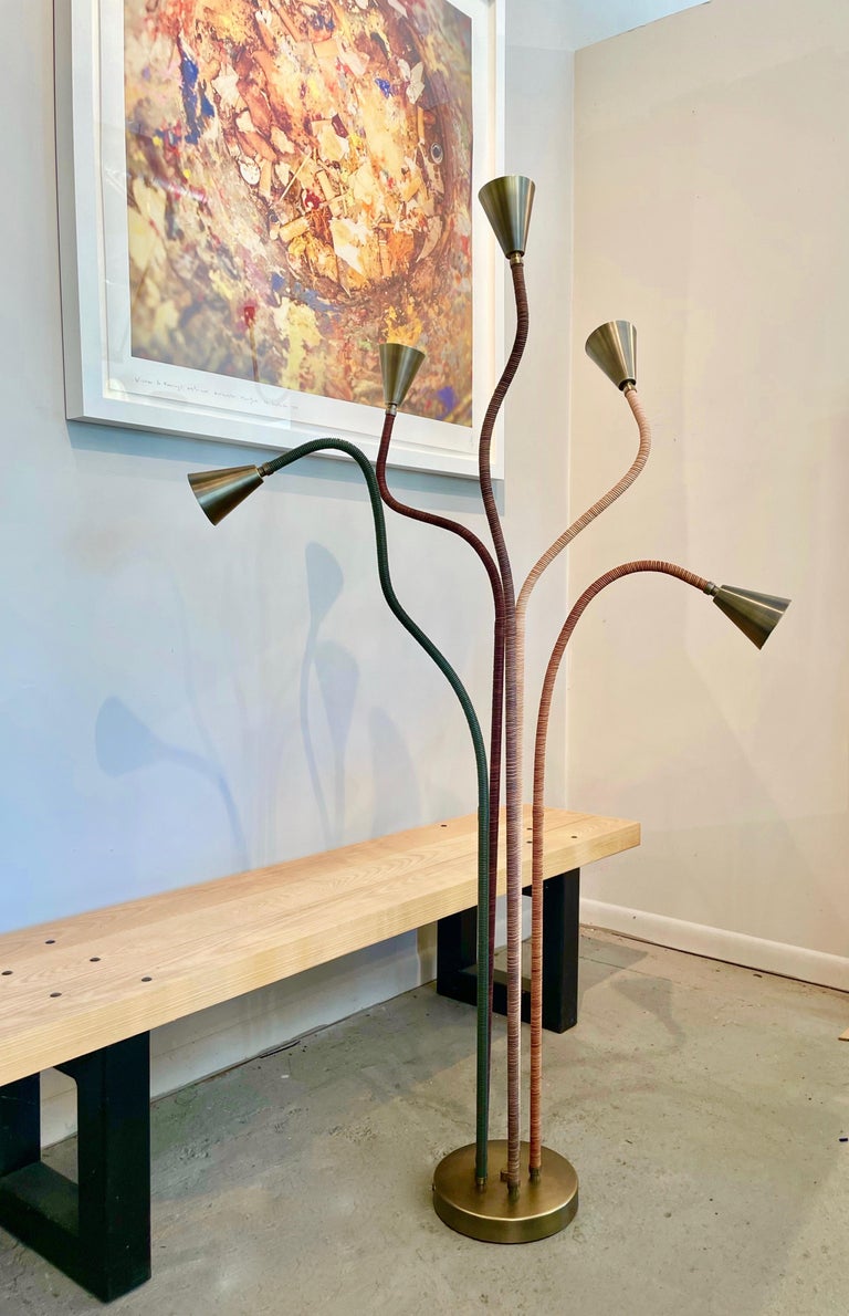 "Tree Pose" Leather and Brass Adjustable Floor Lamp For Sale at 1stDibs
