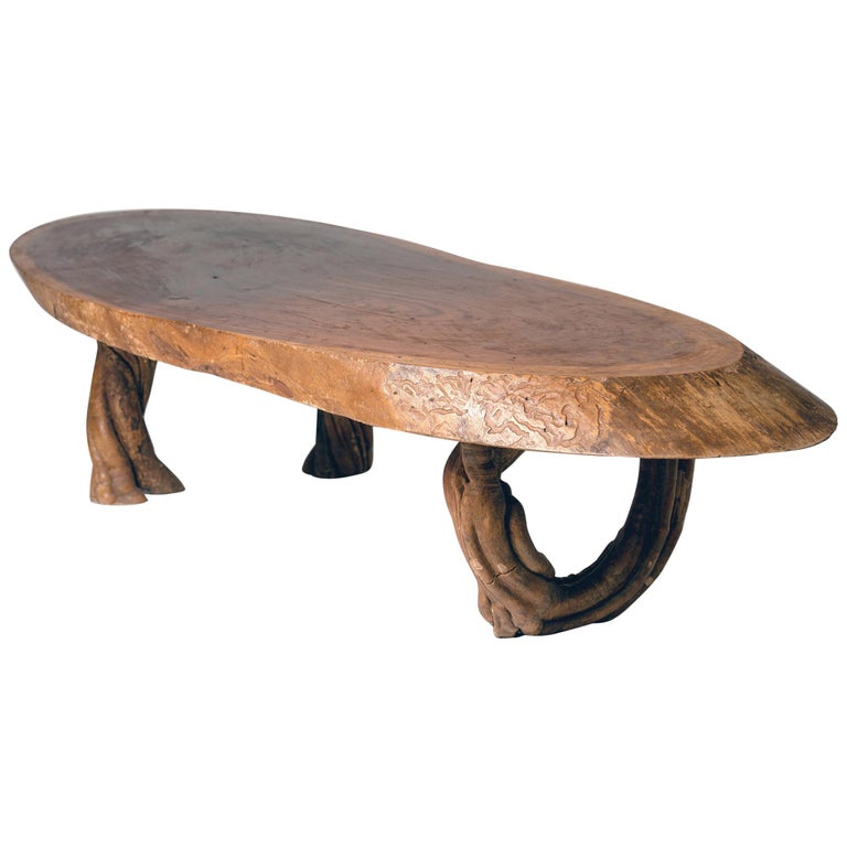 Tree Slice Coffee Table with Feet Made of Liana at 1stDibs