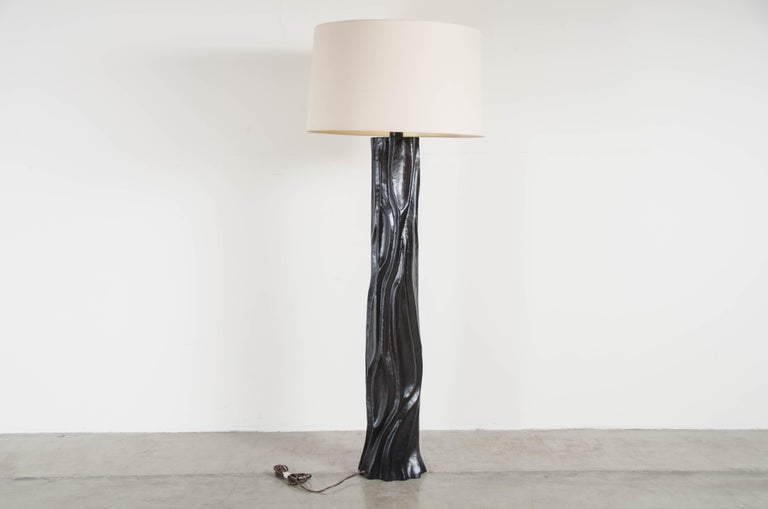 Tree Trunk Floor Lamp, Black Copper by Robert Kuo, Hand Repousse ...