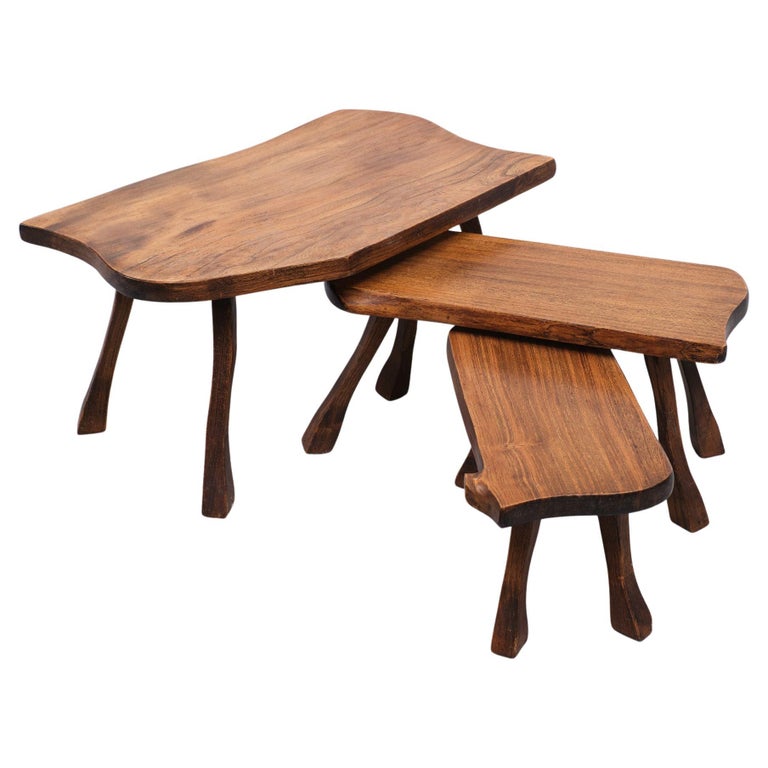 Tree Trunk Nesting Tables Hand Carved, 1960s For Sale at 1stDibs