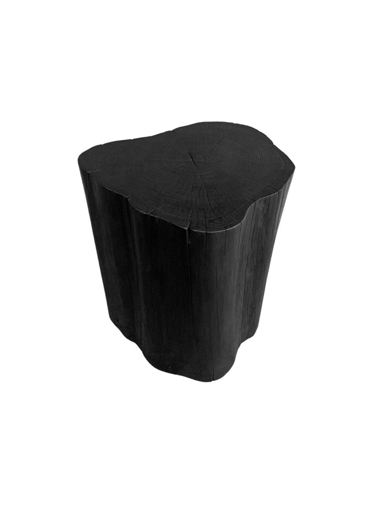 Tree Trunk Side Table Solid Teak Wood Burnt Finish Modern Organic For ...