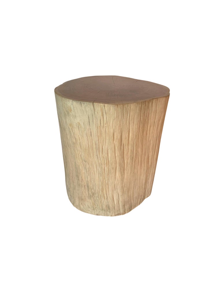 Tree Trunk Side Table Solid Teak Wood Bleached Finish Modern Organic ...