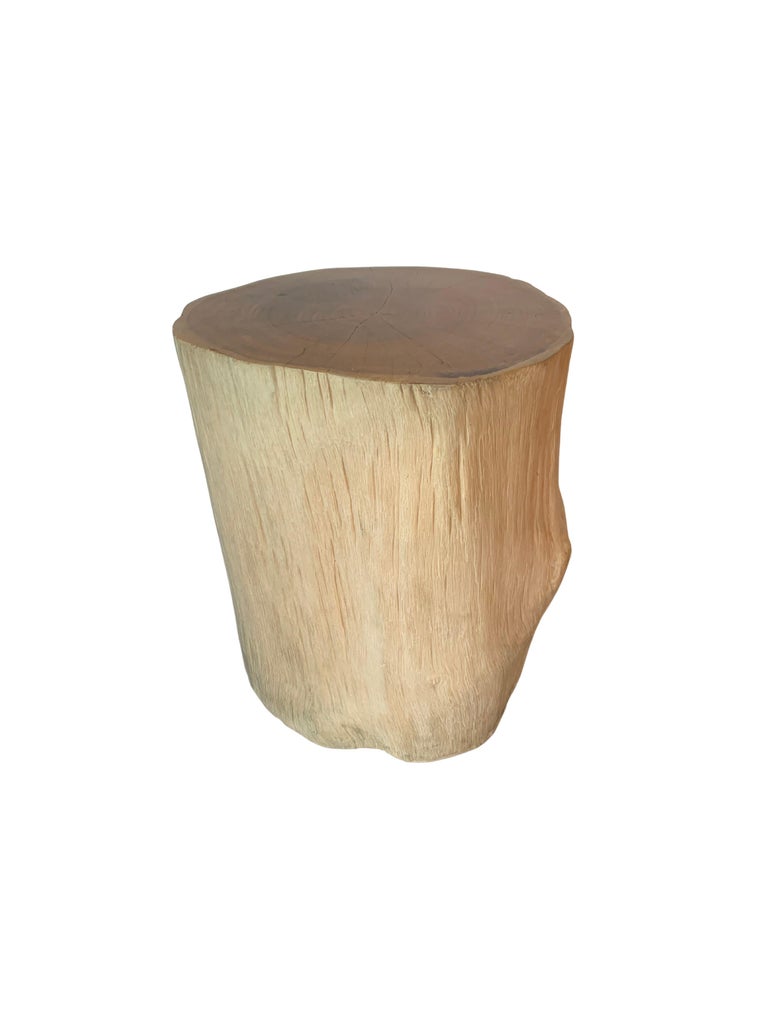 Tree Trunk Side Table Solid Teak Wood Bleached Finish Modern Organic ...