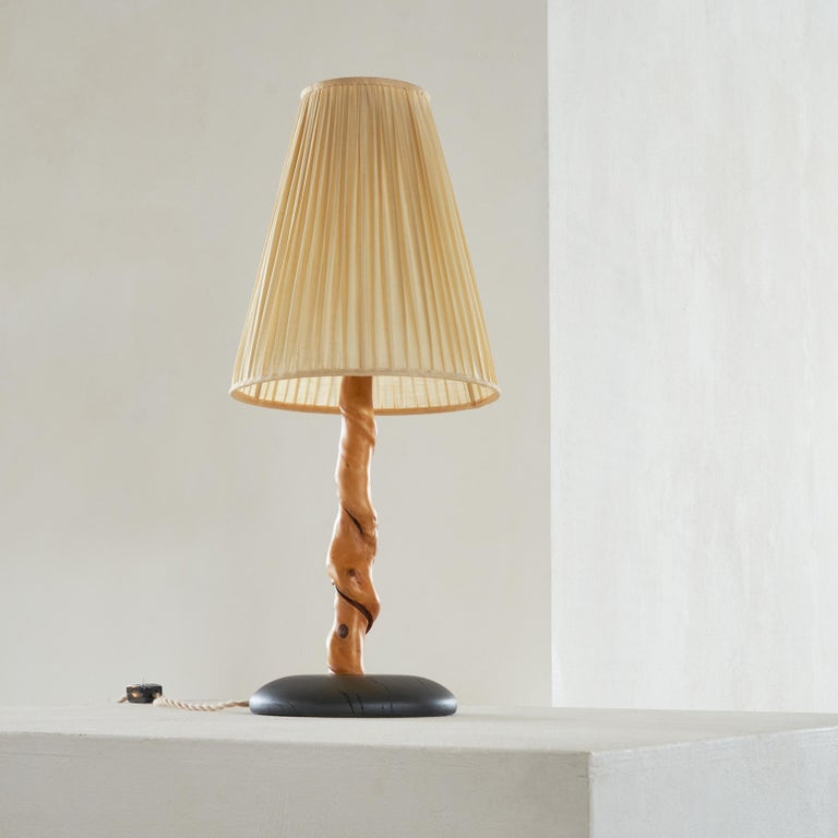 Tree Trunk Table Lamp in Acacia, Oak and Linen, 1950s For Sale at 1stDibs