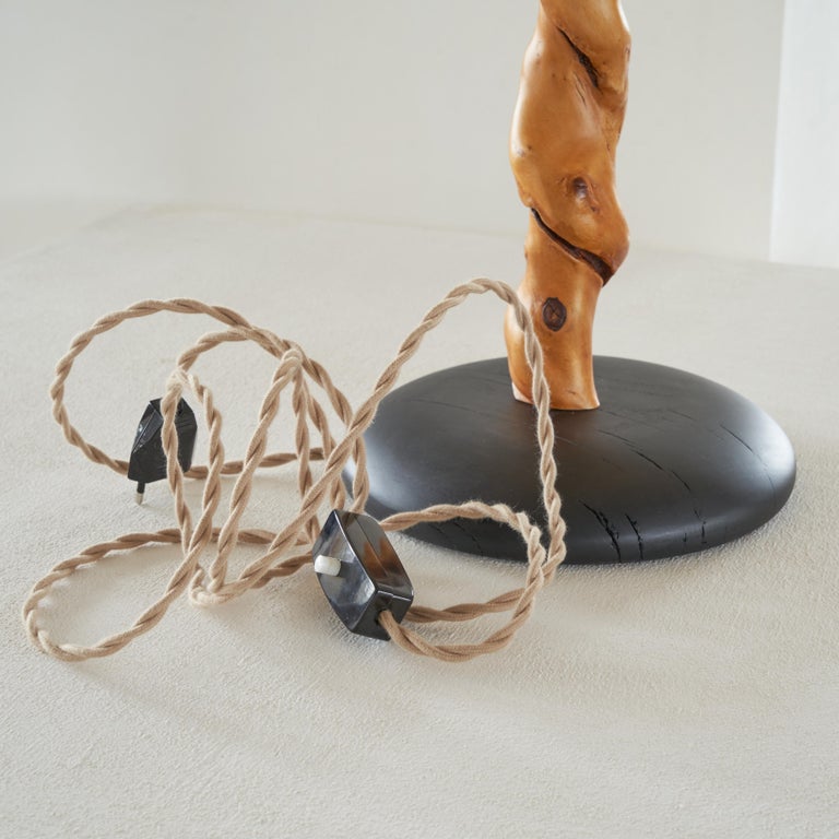 Tree Trunk Table Lamp in Acacia, Oak and Linen, 1950s For Sale at 1stDibs