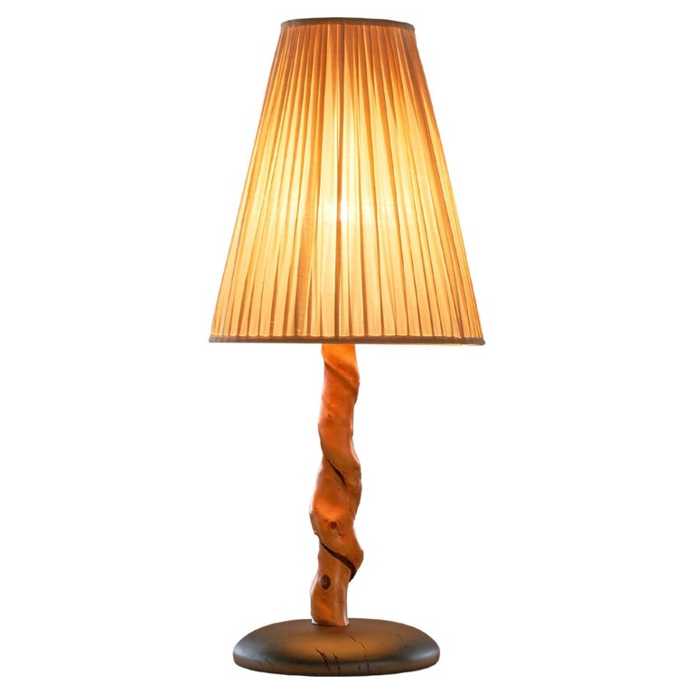 Tree Trunk Table Lamp in Acacia, Oak and Linen, 1950s For Sale at 1stDibs