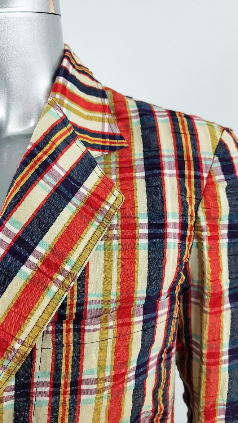 Trenco Vintage Mens 70s Red Plaid Seersucker Blazer Jacket, 1970s For ...