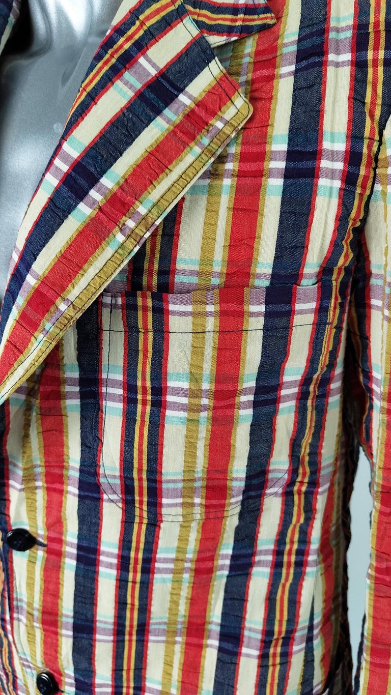 Trenco Vintage Mens 70s Red Plaid Seersucker Blazer Jacket, 1970s For ...