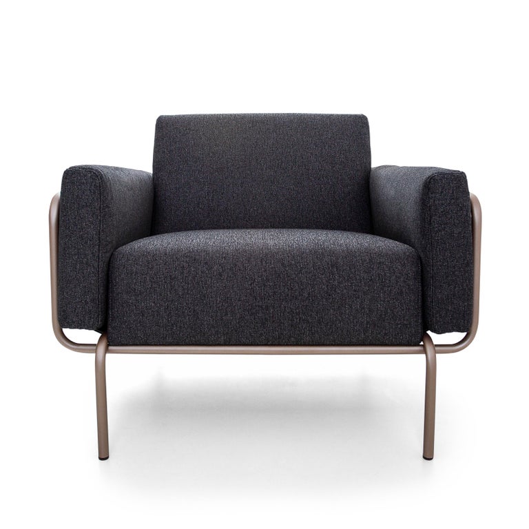 Trend Armchair, Metal Frame with Black Fabric and Black Leather For ...