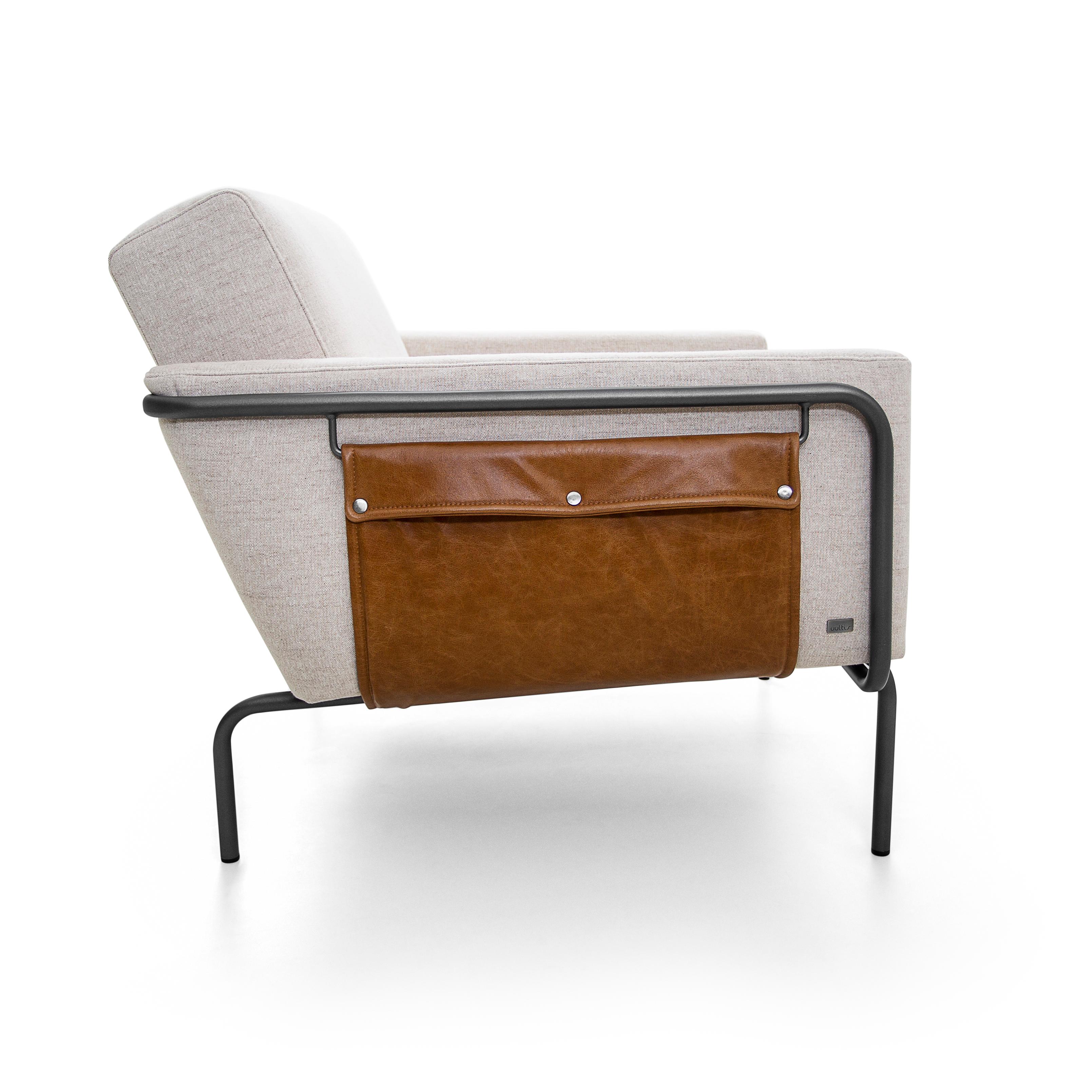 Trend Armchair, Metal Frame with Ivory Fabric and Brown Leather For ...
