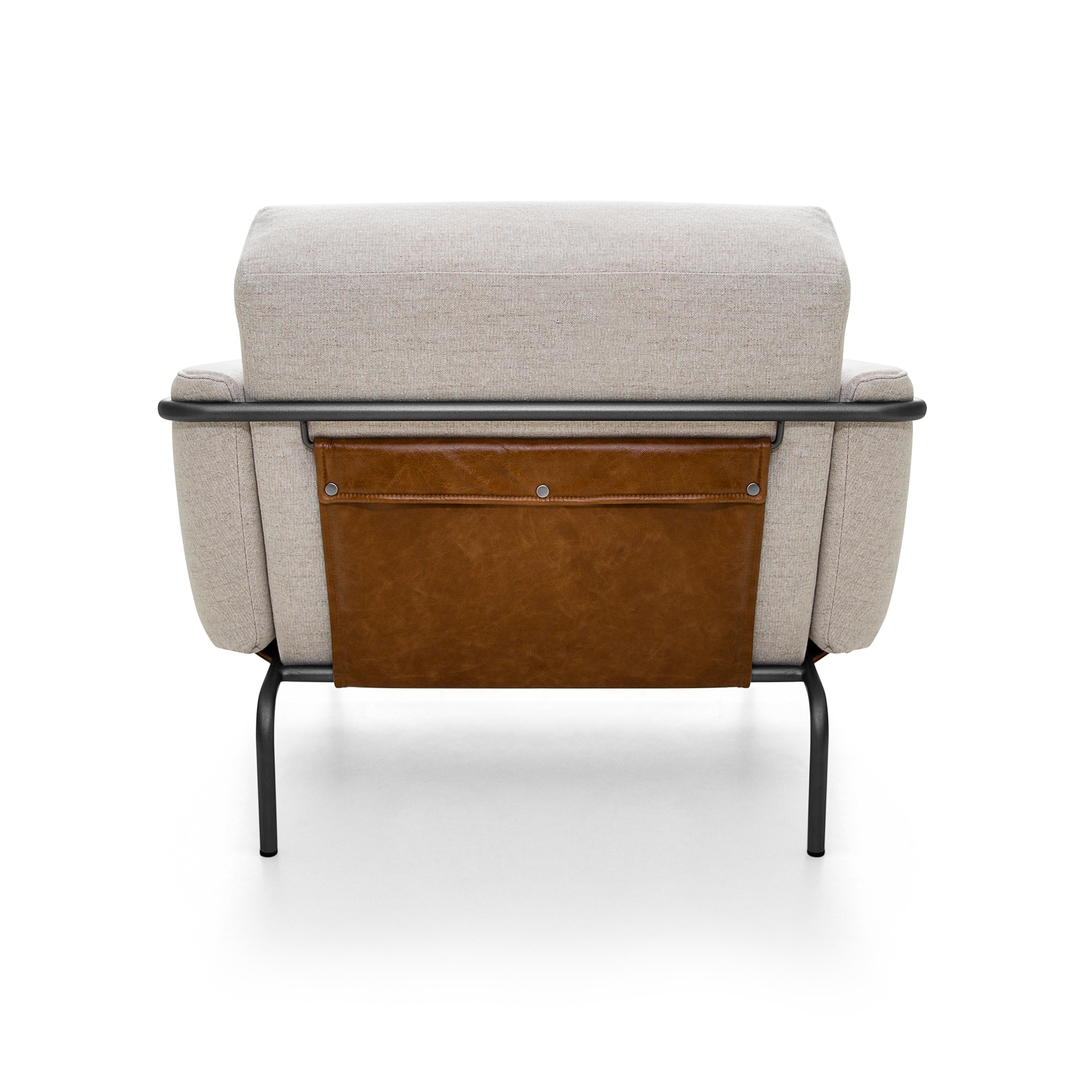 Trend Armchair, Metal Frame with Ivory Fabric and Brown Leather For ...