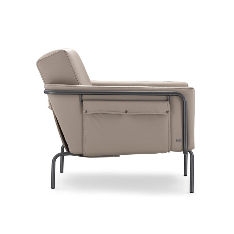 Trend Armchair Metal Frame with Ivory Leather For Sale at 1stDibs