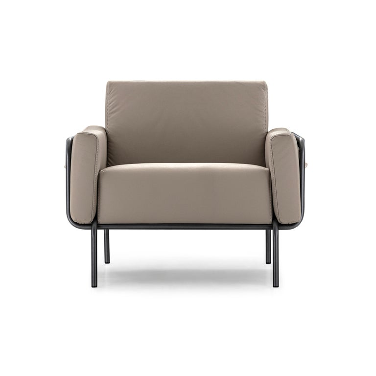 Trend Armchair Metal Frame with Ivory Leather For Sale at 1stDibs
