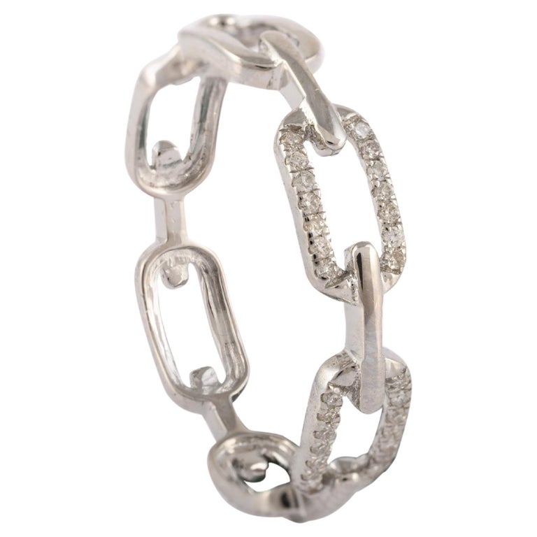 Customizable Trendy Diamond Studded Paperclip Chain Ring in 18k Solid ...