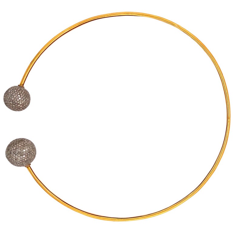 Trendy Grey Diamond Ball Choker Necklace in 18k Yellow Gold For Sale at ...