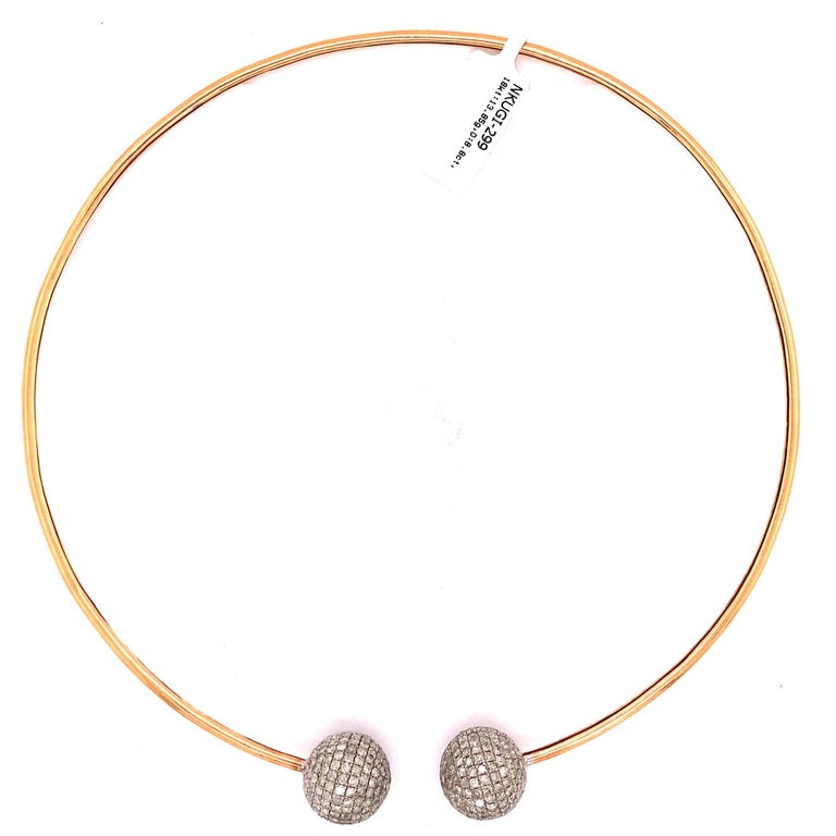 Trendy White Diamond Ball Choker Necklace in 18k Yellow Gold For Sale ...