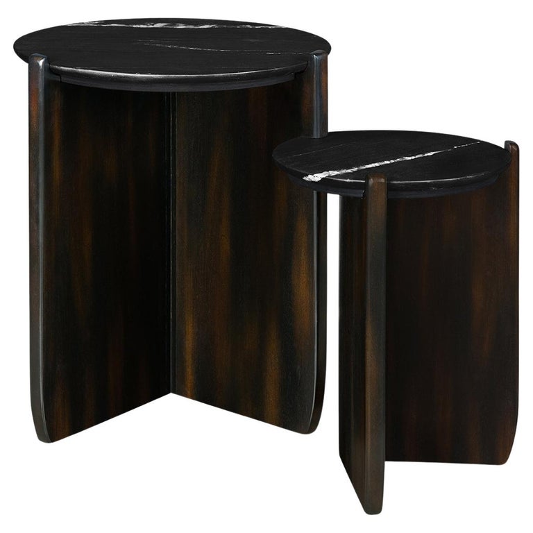 Trento Auxiliary Table: 2 Joined Tables with a Triangular Wood Base and ...