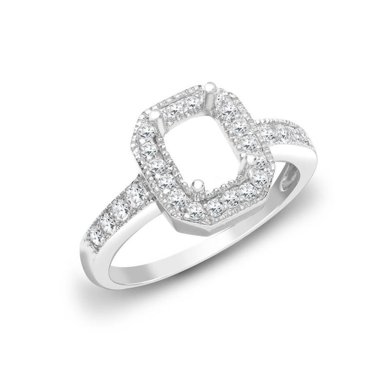 Tresor Paris Bespoke Halo Mount Emerald Shape Round Diamond Engagement ...