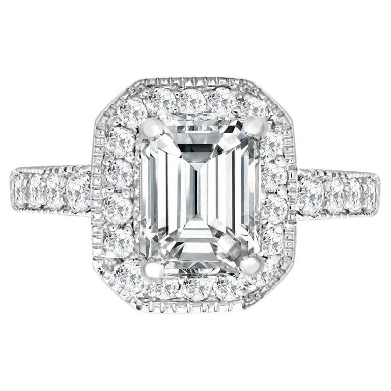 Tresor Paris Bespoke Halo Mount Emerald Shape Round Diamond Engagement ...