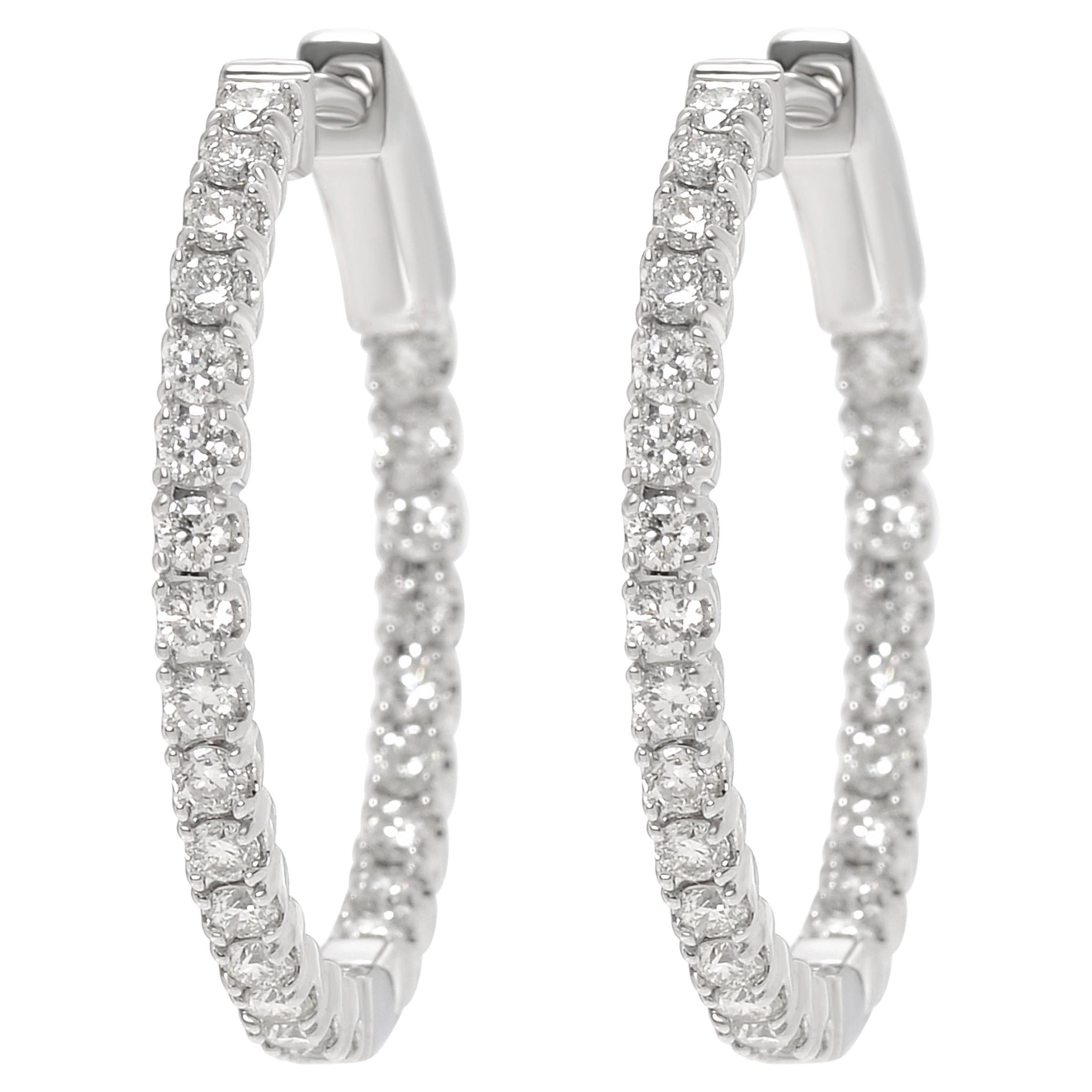 Tresorra 18k White Gold Diamond 0 94 Carat Tw Hoop Earrings For Sale