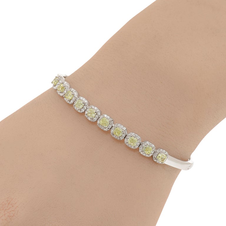 Tresorra 18k White Gold White And Yellow Diamond Bangle Bracelet For