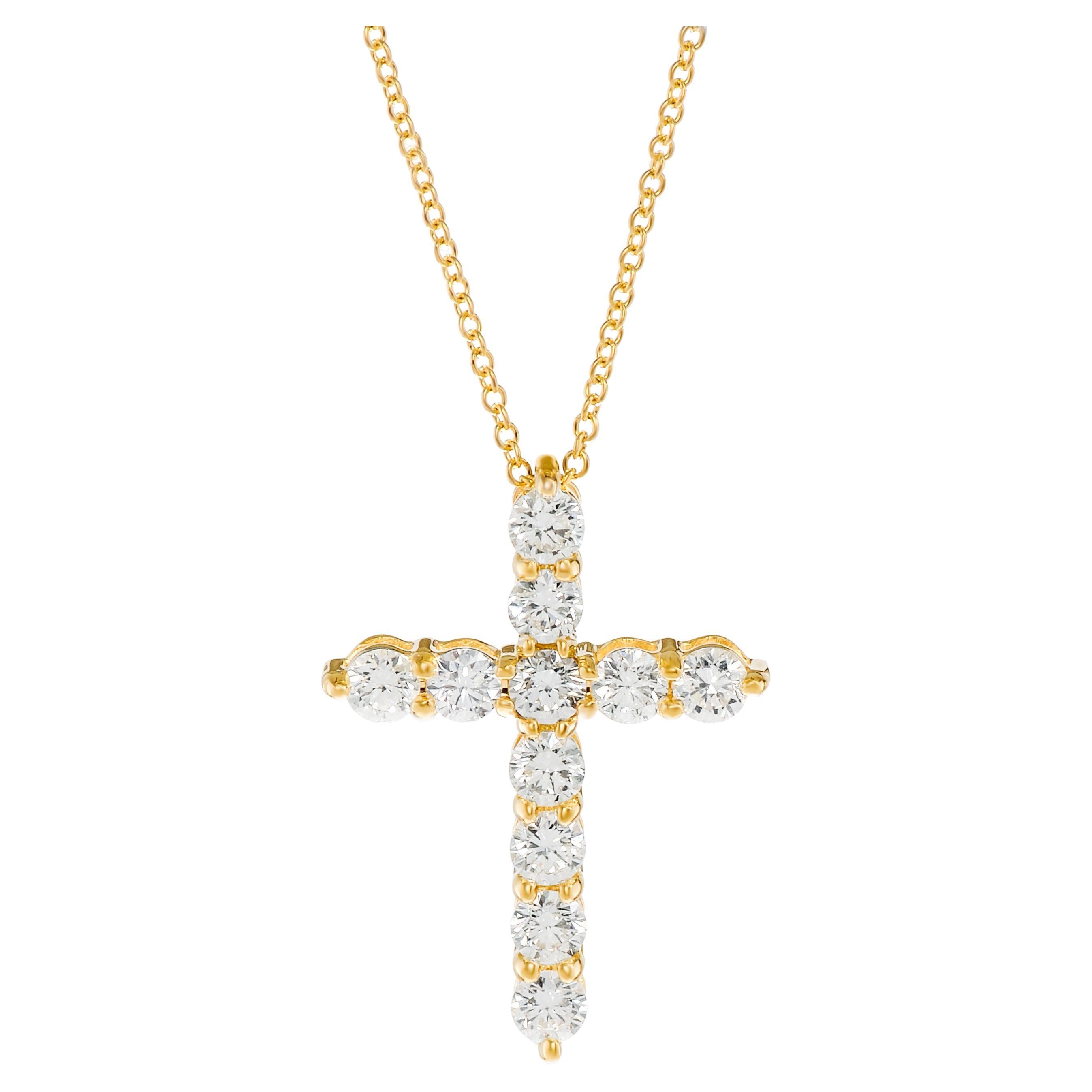 Classic Tiffany and Company 18K Yellow Gold and Diamond Cross on ...