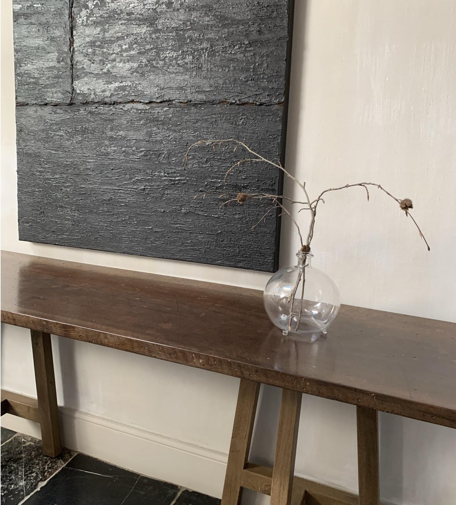 TRESTLE console table with 19th century walnut one slab top at 1stDibs
