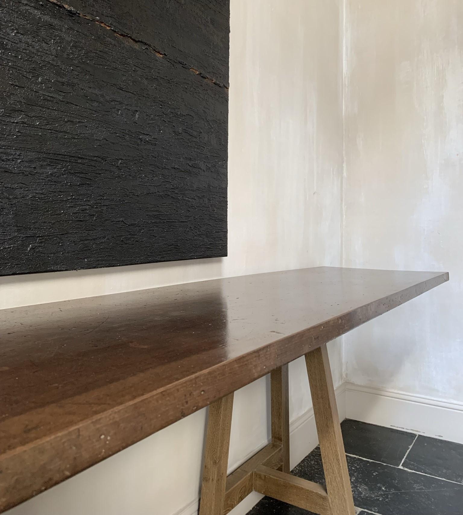 TRESTLE console table with 19th century walnut one slab top at 1stDibs