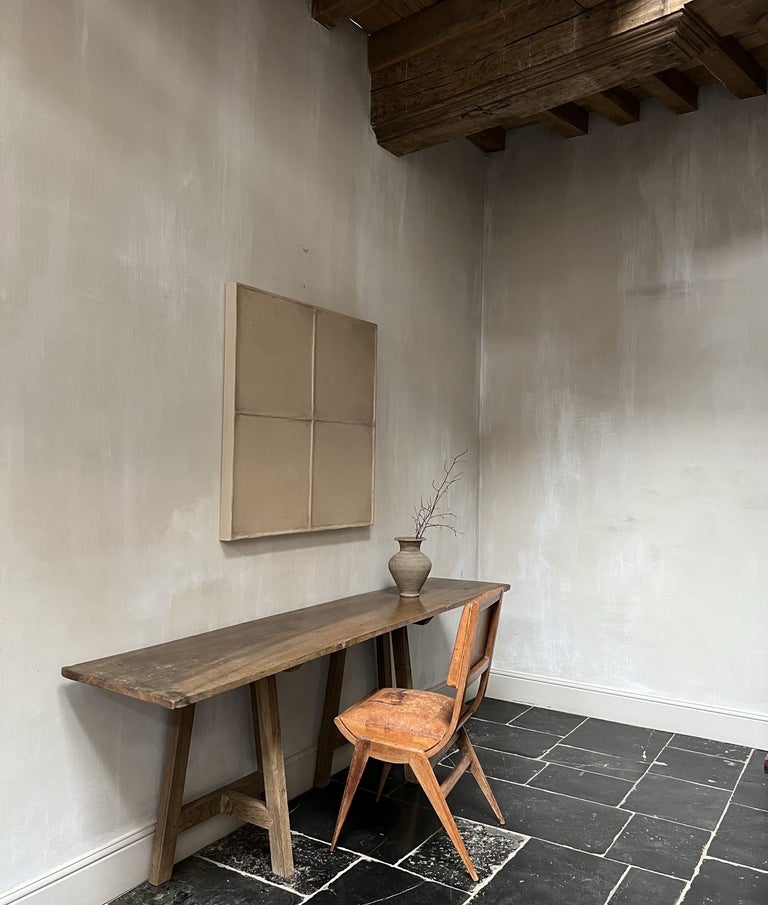 Trestle Console with 19th Century Walnut One Slab Top For Sale at 1stDibs