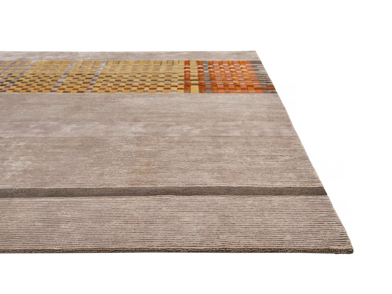 TRESTLE Hand Knotted Contemporary Rug in Rust and Blue colours by Hands ...