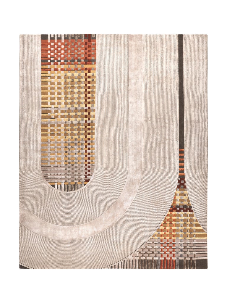 TRESTLE Hand Knotted Contemporary Rug in Rust and Blue colours by Hands ...