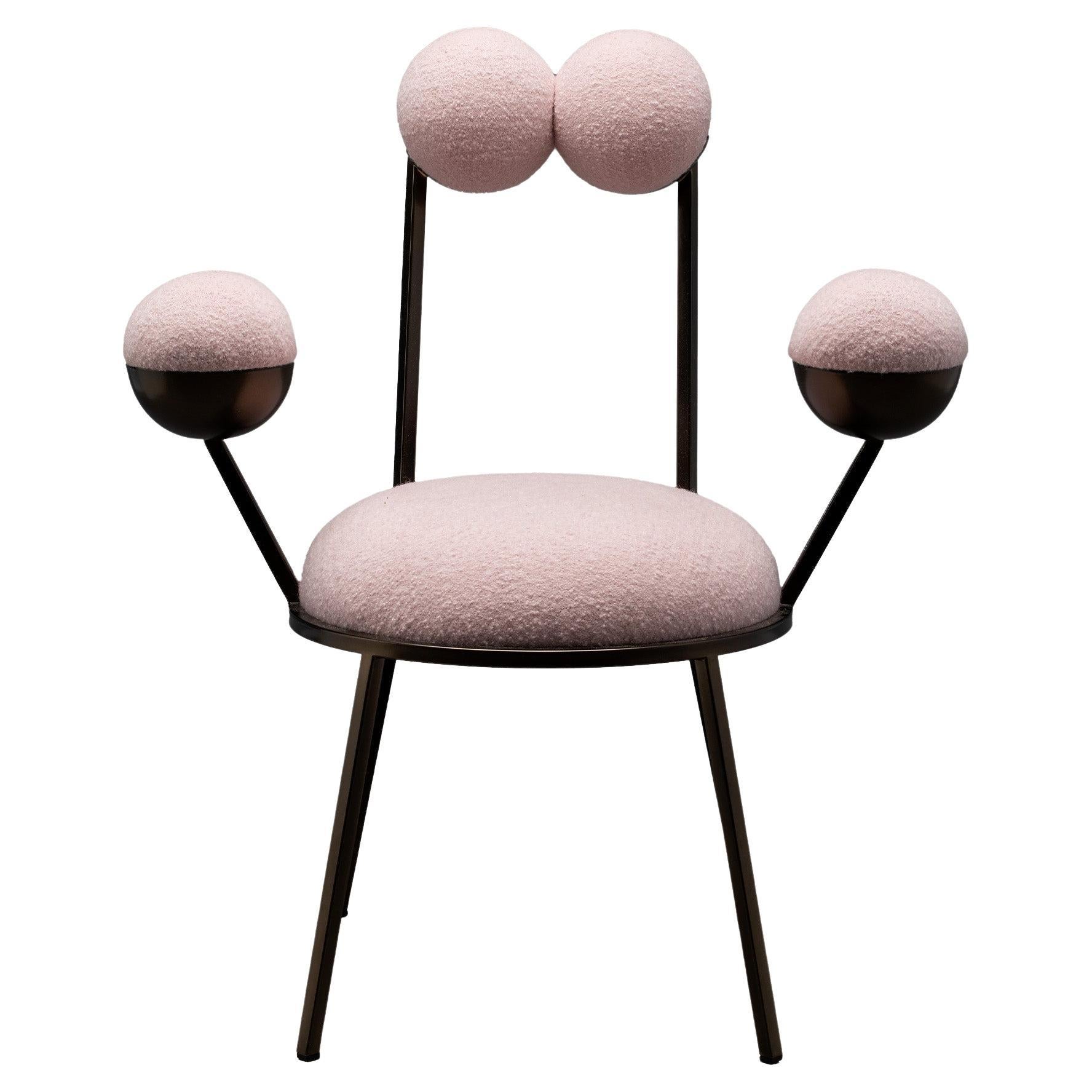 Trevor Chair with Armrests Bronze Colour Frame Pink Bouclé Fabric by ...