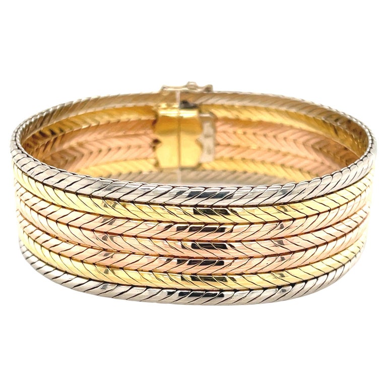 Tri Color 18 Karat Gold Serpentine Chain Statement Bracelet For Sale at ...