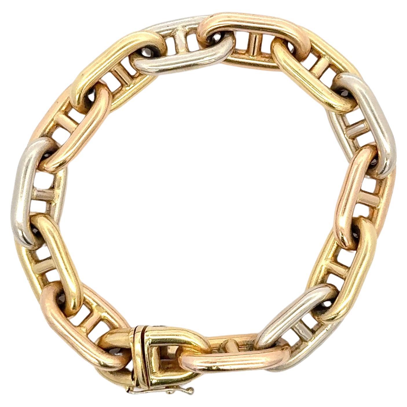 Tri-Color 18 Karat Yellow Rose White Gold Link Bracelet 37 Grams 8 ...