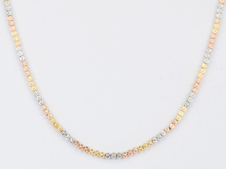 Tri-Color 18K Gold Diamond Cut Bead Necklace For Sale at 1stDibs