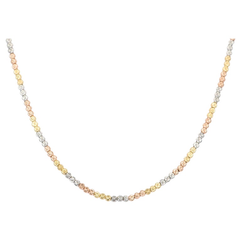 Tri-Color 18K Gold Diamond Cut Bead Necklace For Sale at 1stDibs